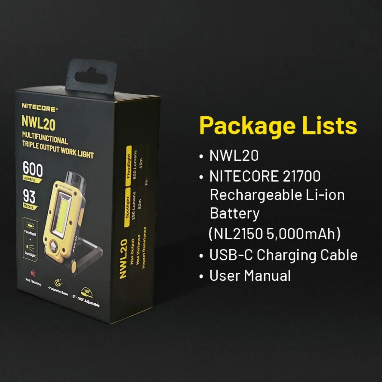 NITECORE NWL20 600 люмен фонарь