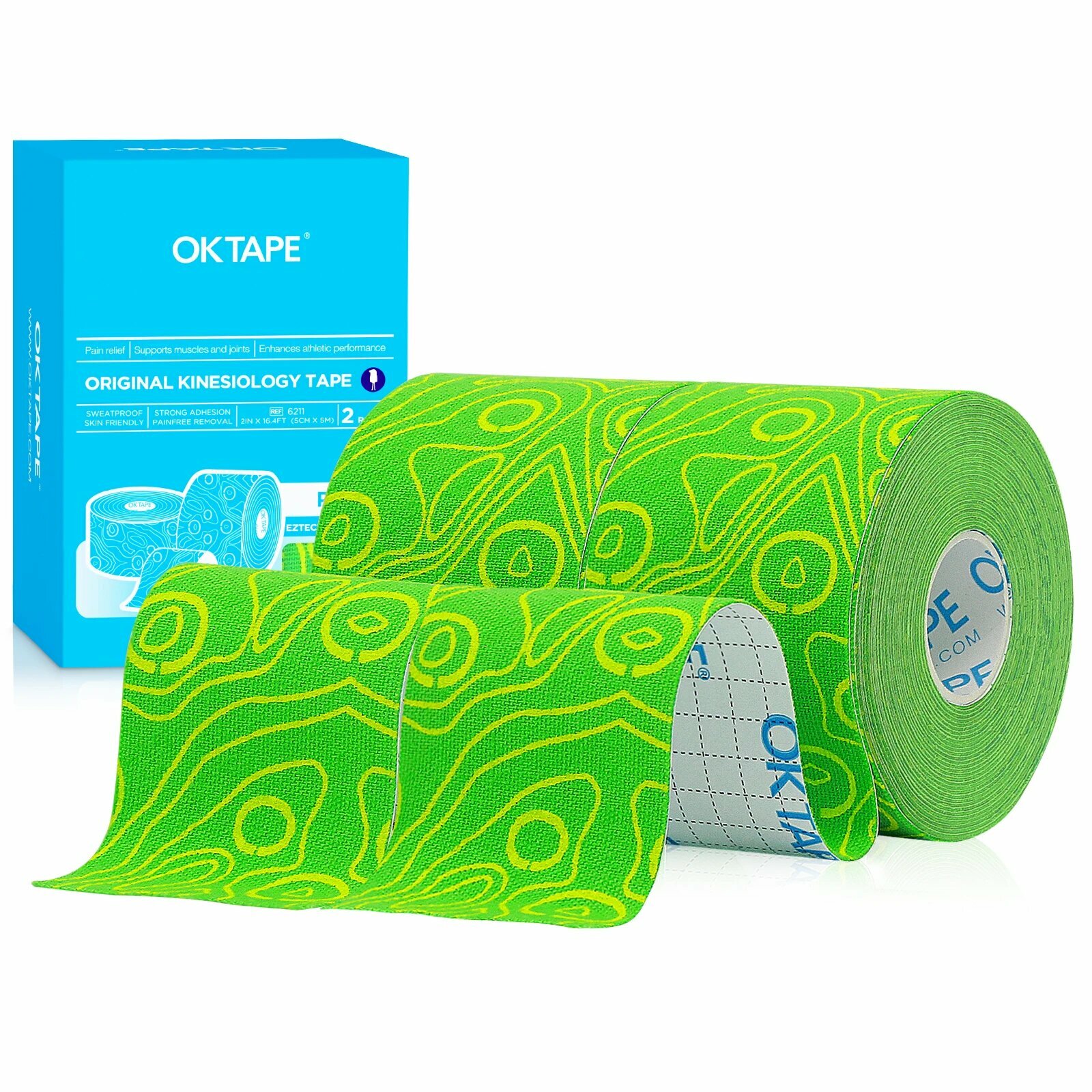 OK TAPE кинезио лента зеленая 5см x 16 футов (2 шт)