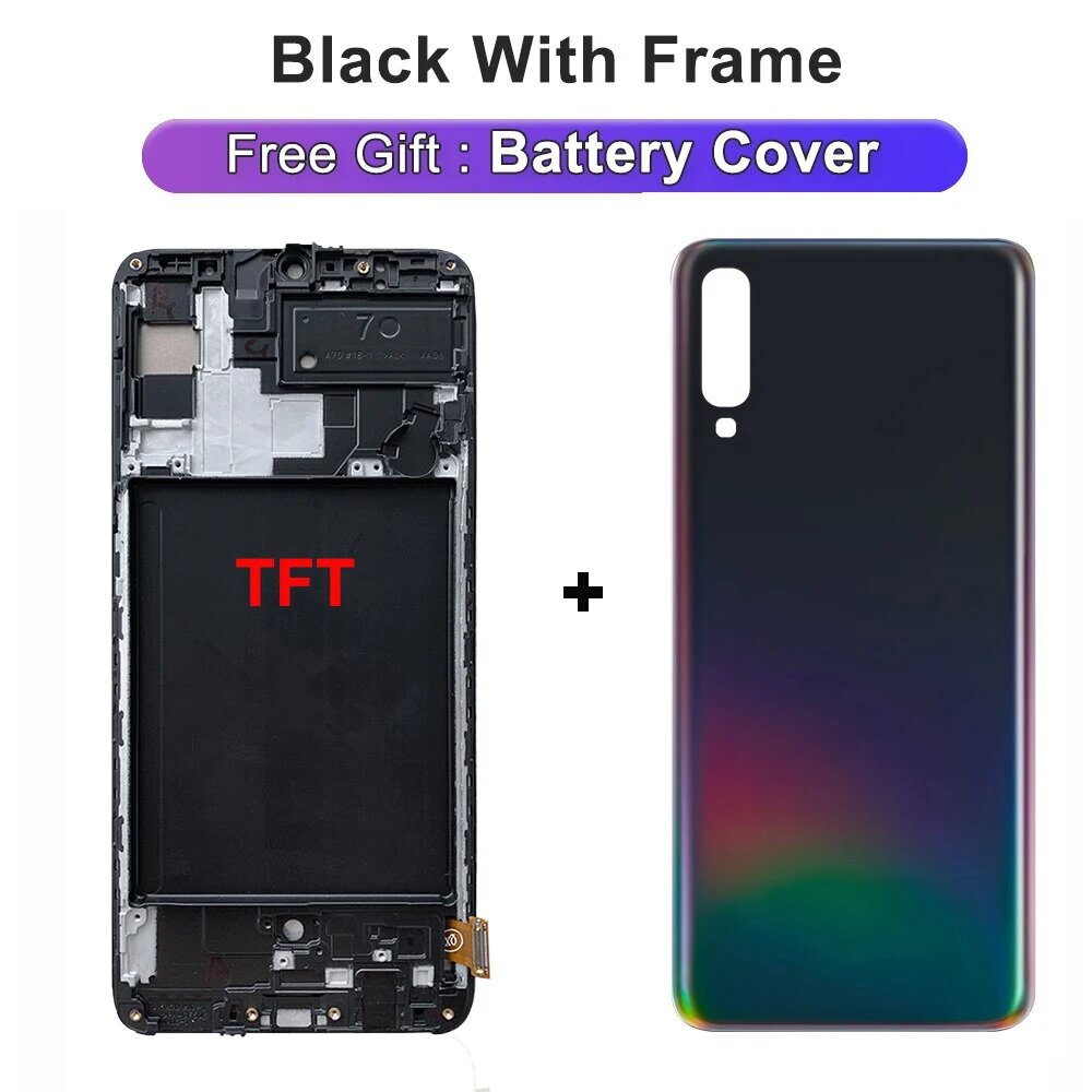 Дисплей для Samsung Galaxy A70 A705 A705F ЖК-дисплей с дигитайзером сенсорного экрана в сборе, замена 6,7 "для Samsung A70 ЖК-экран TFT Add Frame Cover