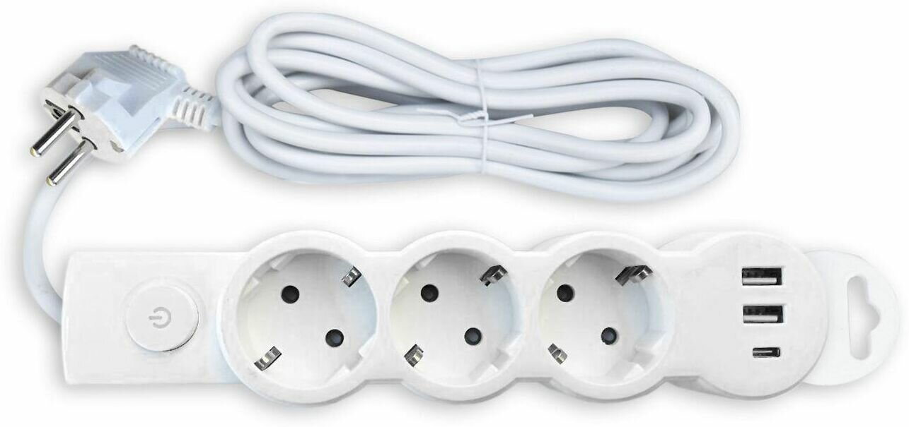 Удлинитель сетевой Mi303USB 2.1A 3роз*4,5м белый