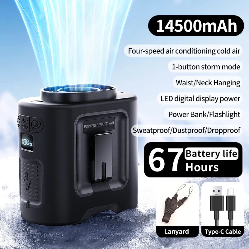 Socool fan Портативный вентилятор для шеи 14500 мАч 14500mAh Black