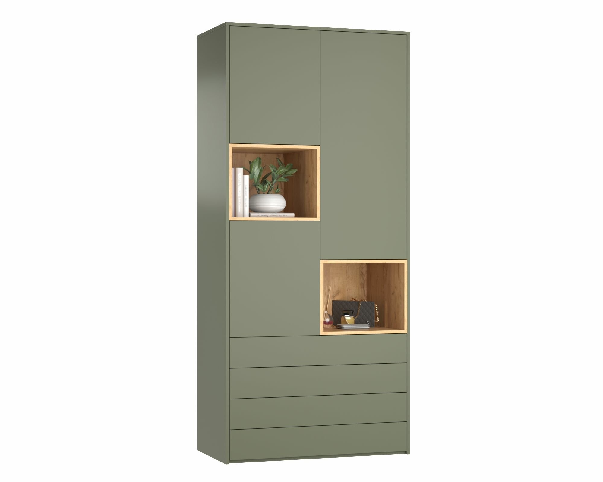 Шкаф распашной для одежды "Рокки 4" 100х220х52 Зеленый дымчатый / Дуб крафт золотой