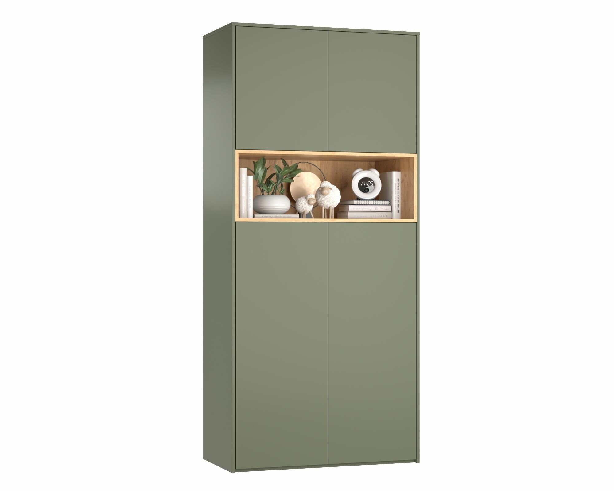 Шкаф распашной для одежды "Рокки 7" 100х220х52 Зеленый дымчатый / Дуб крафт золотой