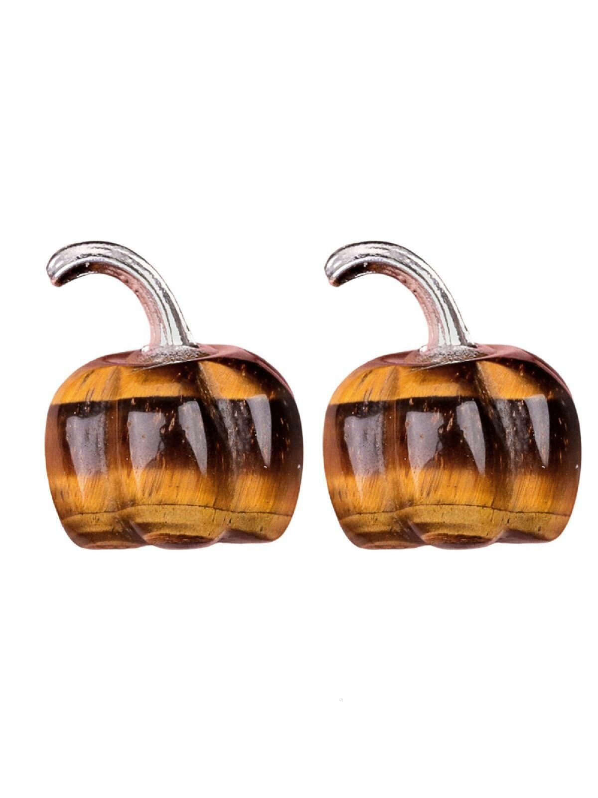 Статуэтка,2 камня-статуи тыквы, мини-резная статуя тыквы, украшение из целебного камня-камень тигрового глаза