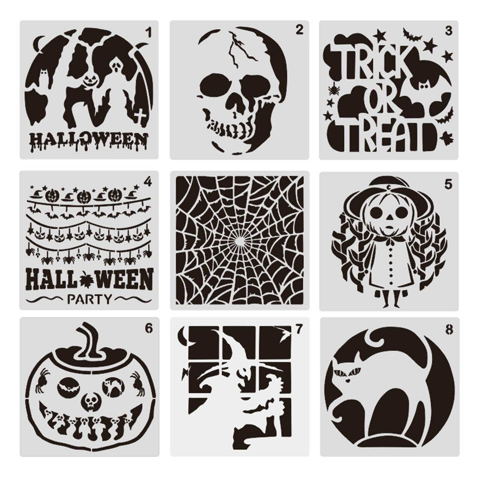 Трафареты для Хэллоуина: тыква, привидение, ведьма