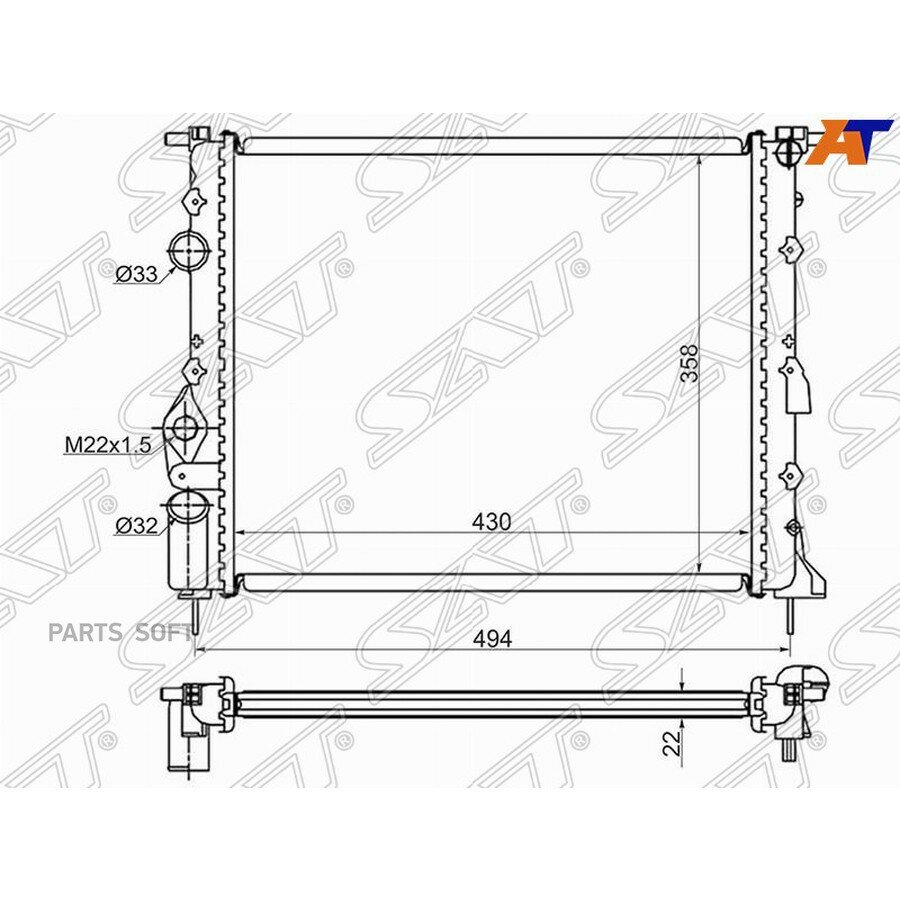 Радиатор RENAULT LOGAN 04-08/MEGANE 95-02/SCENIC 96-03 1.4/1.6/CLIO SYMBOL (трубчатый) от официального дистрибьютора, SAT, артикул SGRN0002R
