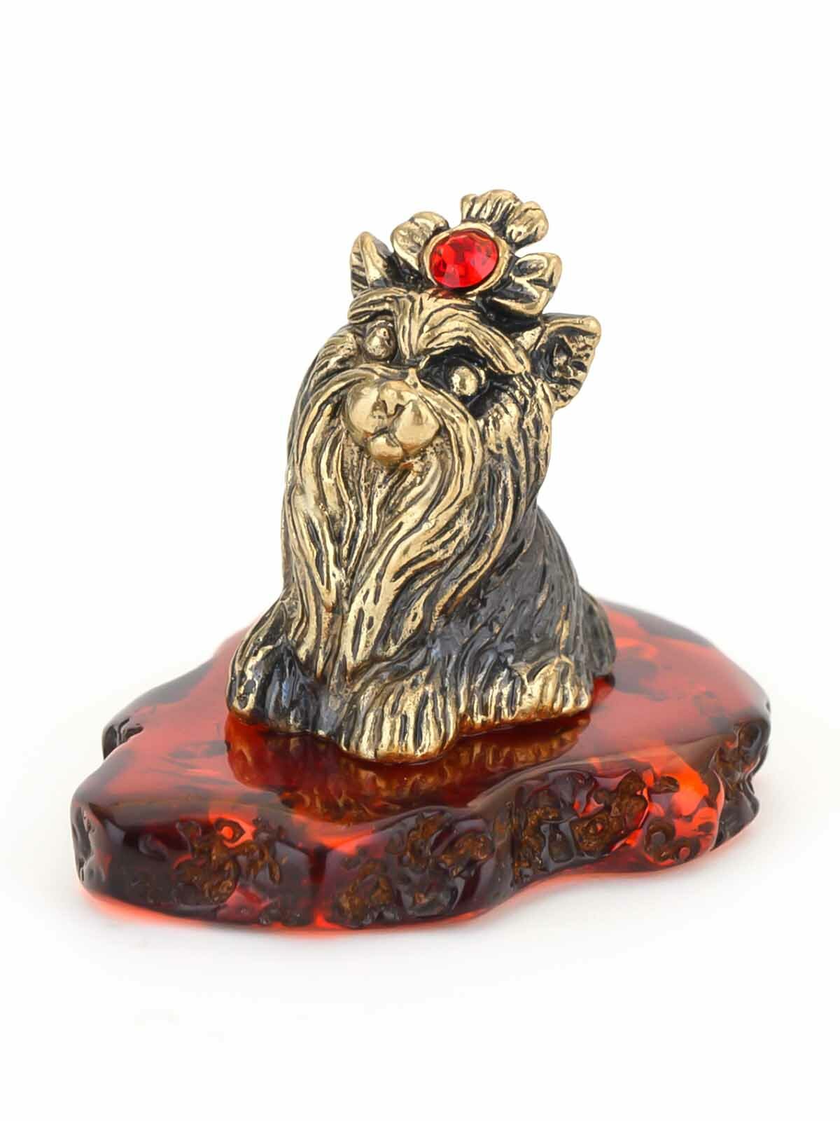 Сувенирная фигурка - Собака Йоркширский Терьер, Янтарь, 3,0 см