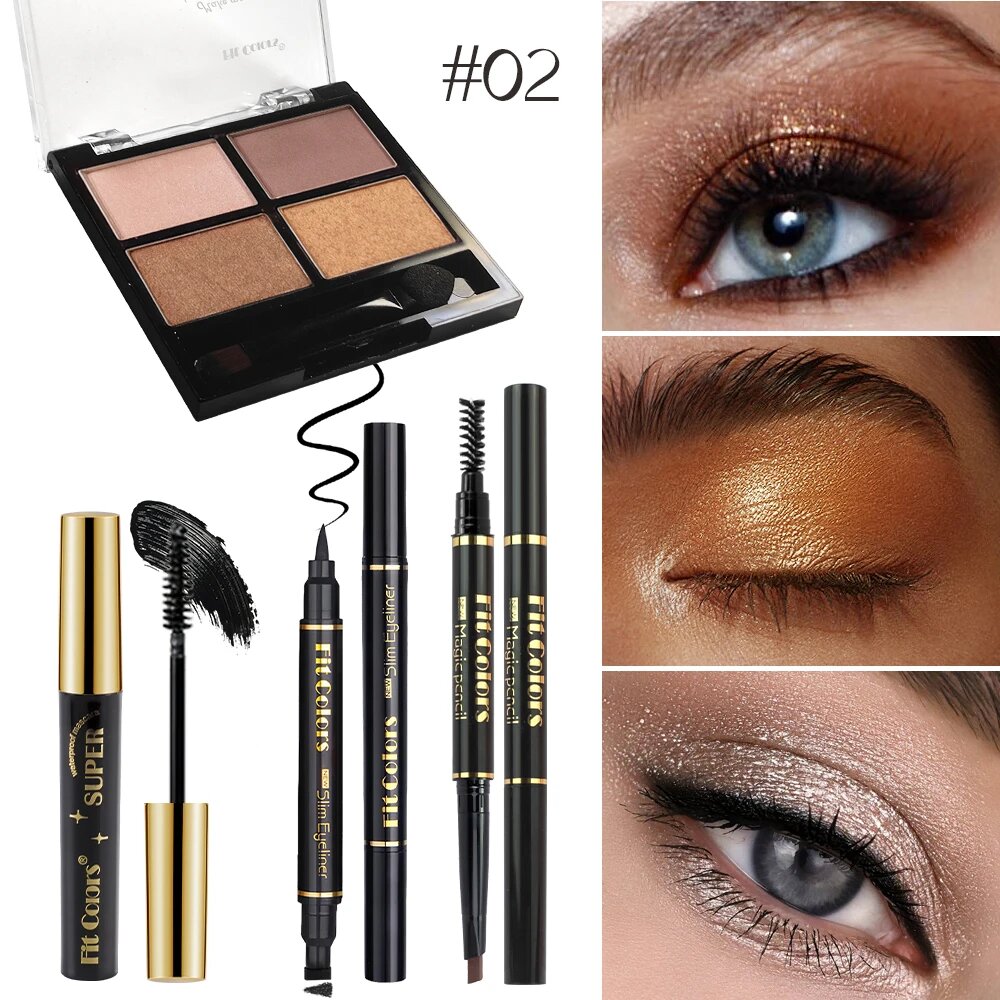 Долговечный водостойкий набор для макияжа глаз 4-в-1: автоматическая двусторонняя ручка для теней, туши и подводки