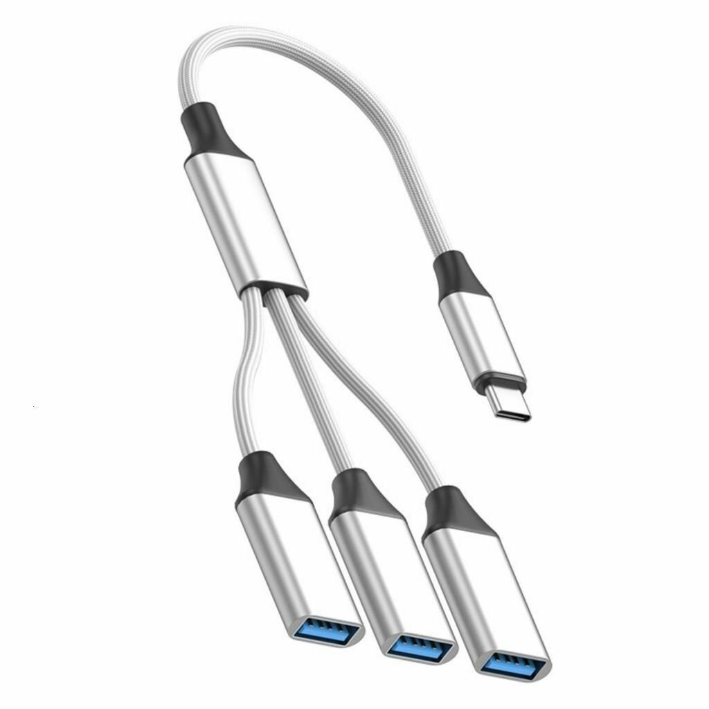 USB C хаб с 3 портами для подключения внешних накопителей, клавиатур и зарядки, - Серебряная проводка TypeC