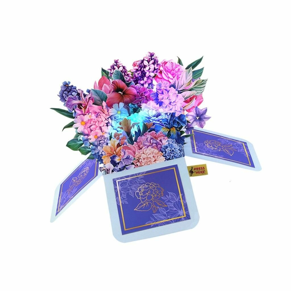 Квадратная открытка на день рождения со светом и музыкой-гортензия розовая орхидея на день рождения