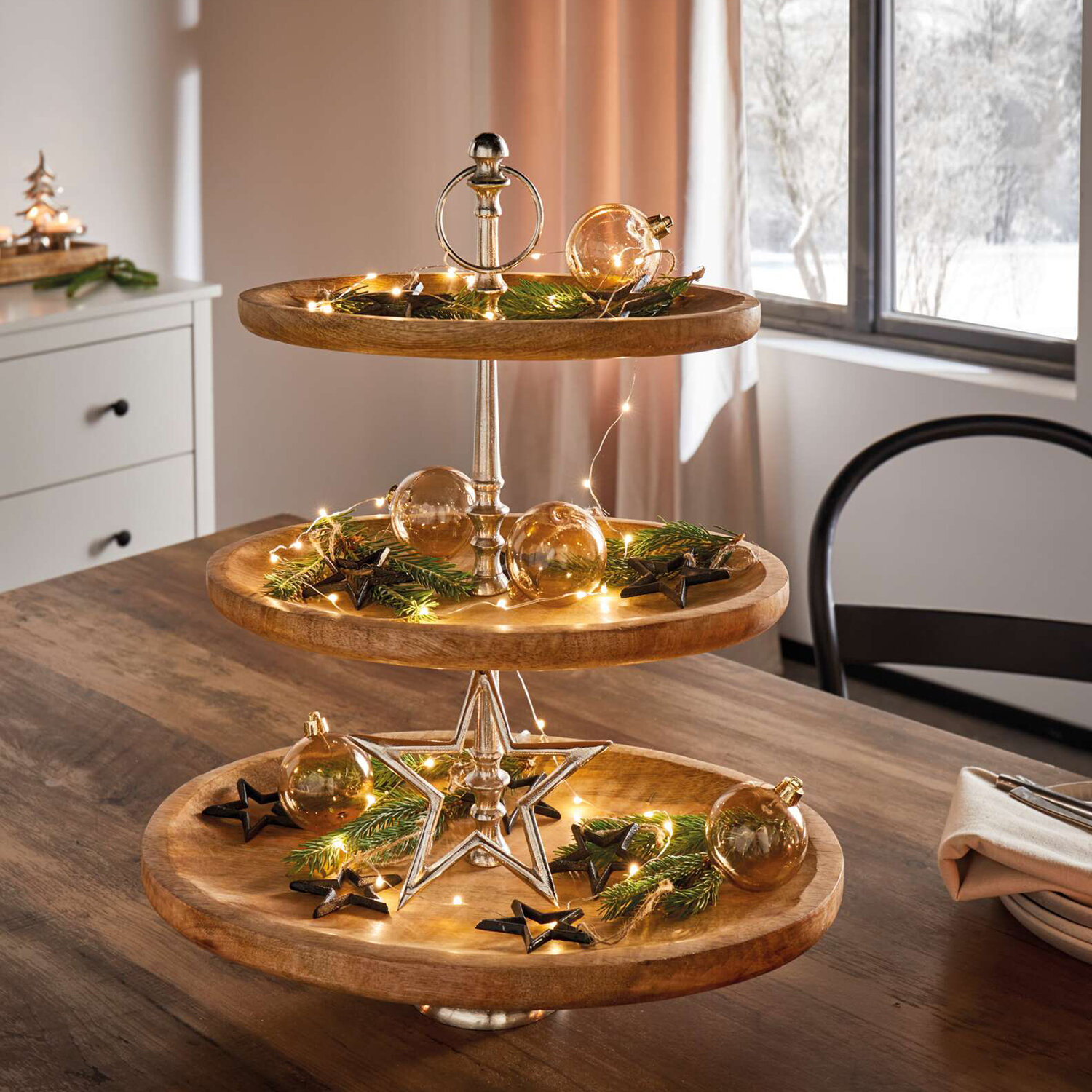 Декоративная этажерка Хит-декор "Овал", 3 яруса, дерево манго