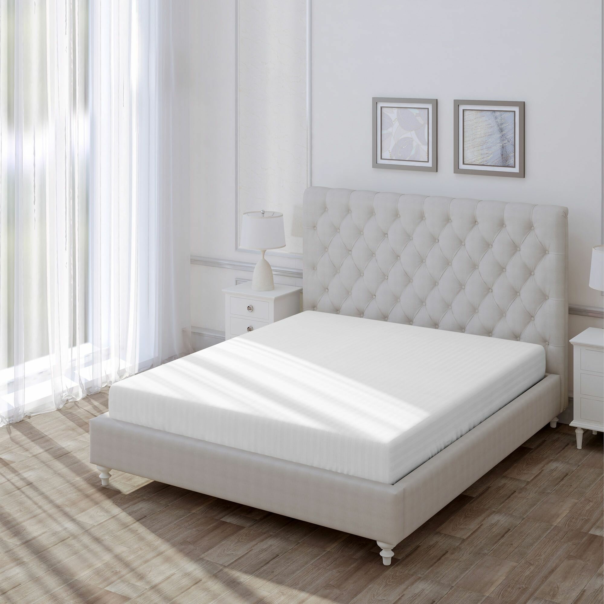 Простыня Волшебная Ночь страйп-поплин На Резинке Warm white 160х200 борт 20 см.