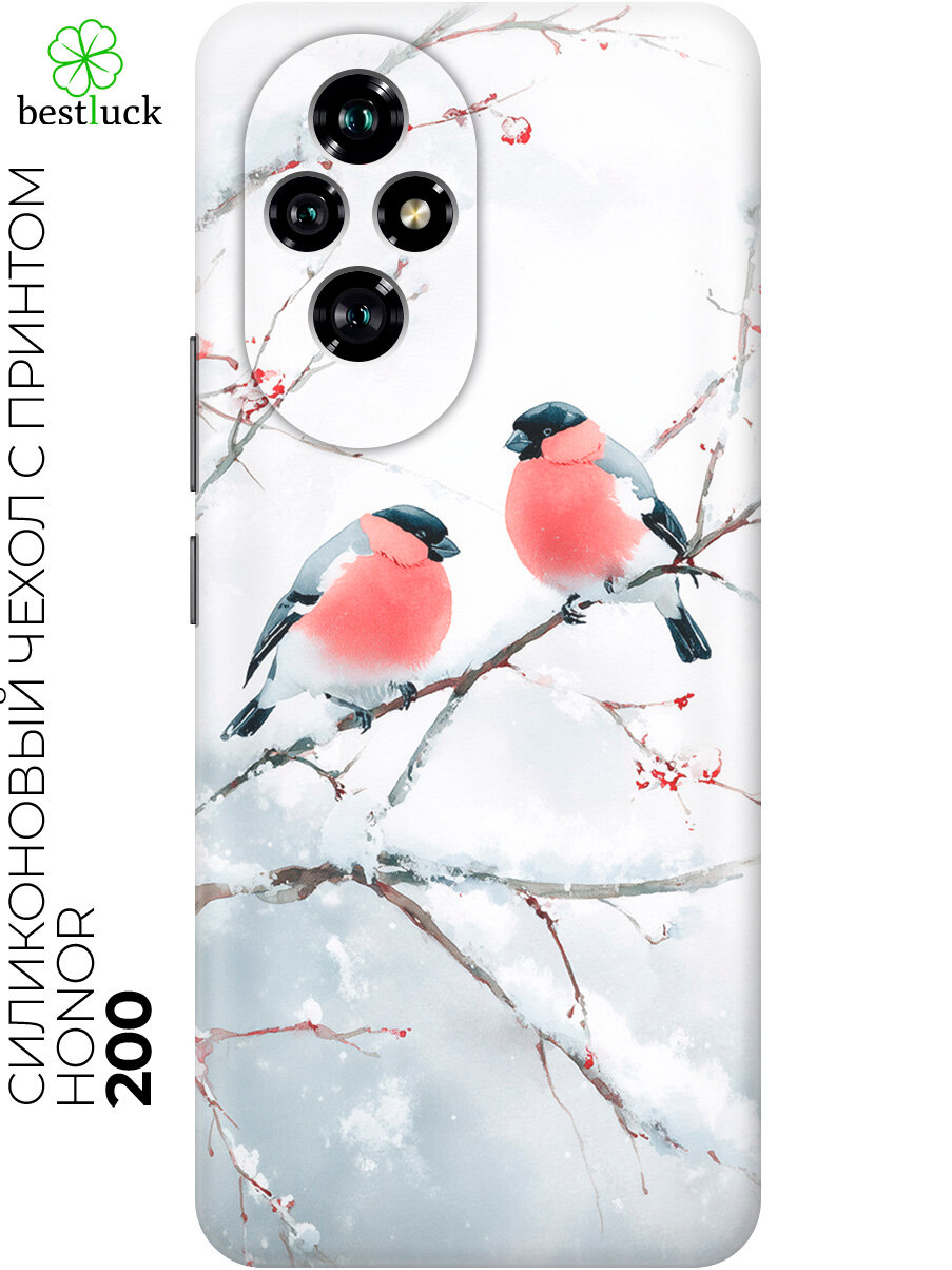 Силиконовый чехол на Honor 200 с принтом "Зимнее танго снегирей"