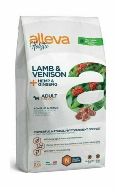 Alleva Holistic - Сухой корм для взрослых собак мелких пород, беззерновой, ягненок с олениной, коноплей и женьшенем 2кг (2 кг)