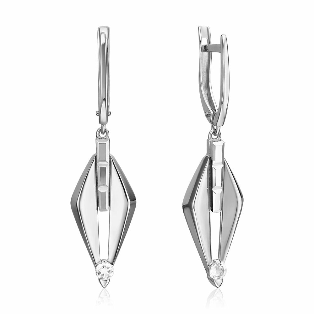 Серьги, белое золото, 585 проба, родирование, топаз