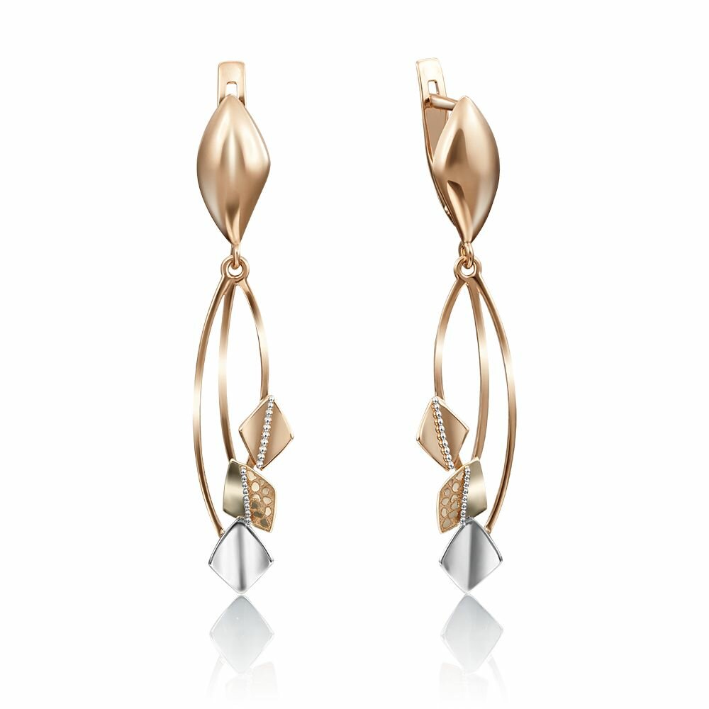 Серьги, комбинированное золото, 585 проба