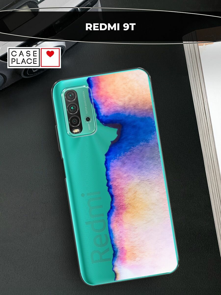 Чехол на Xiaomi Redmi 9T / Сяоми Редми 9Т с принтом Синяя акварель, прозрачный