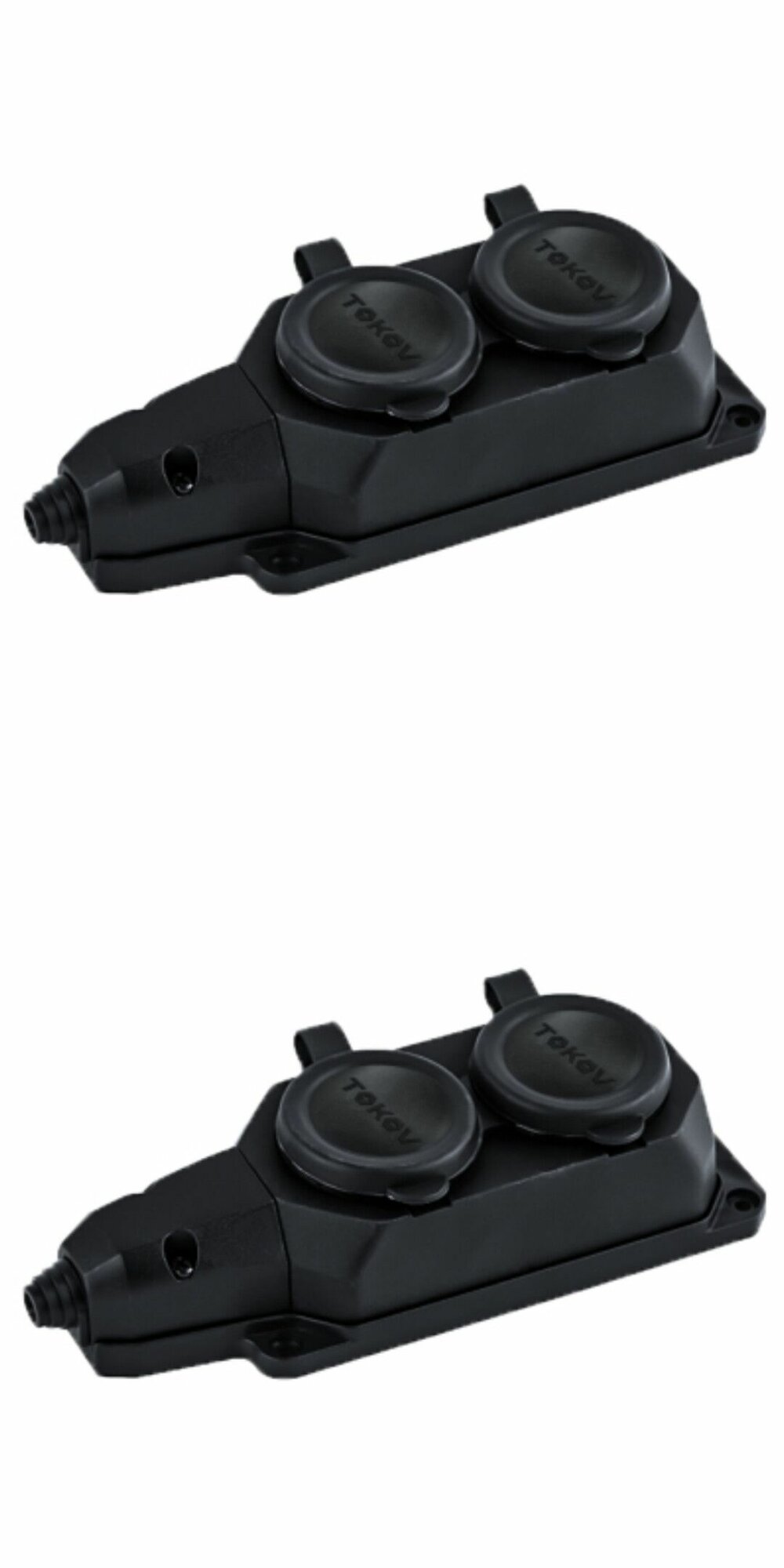 Колодка 2-м 16А с заземлением каучук IP44, цвет черный (2 штуки)