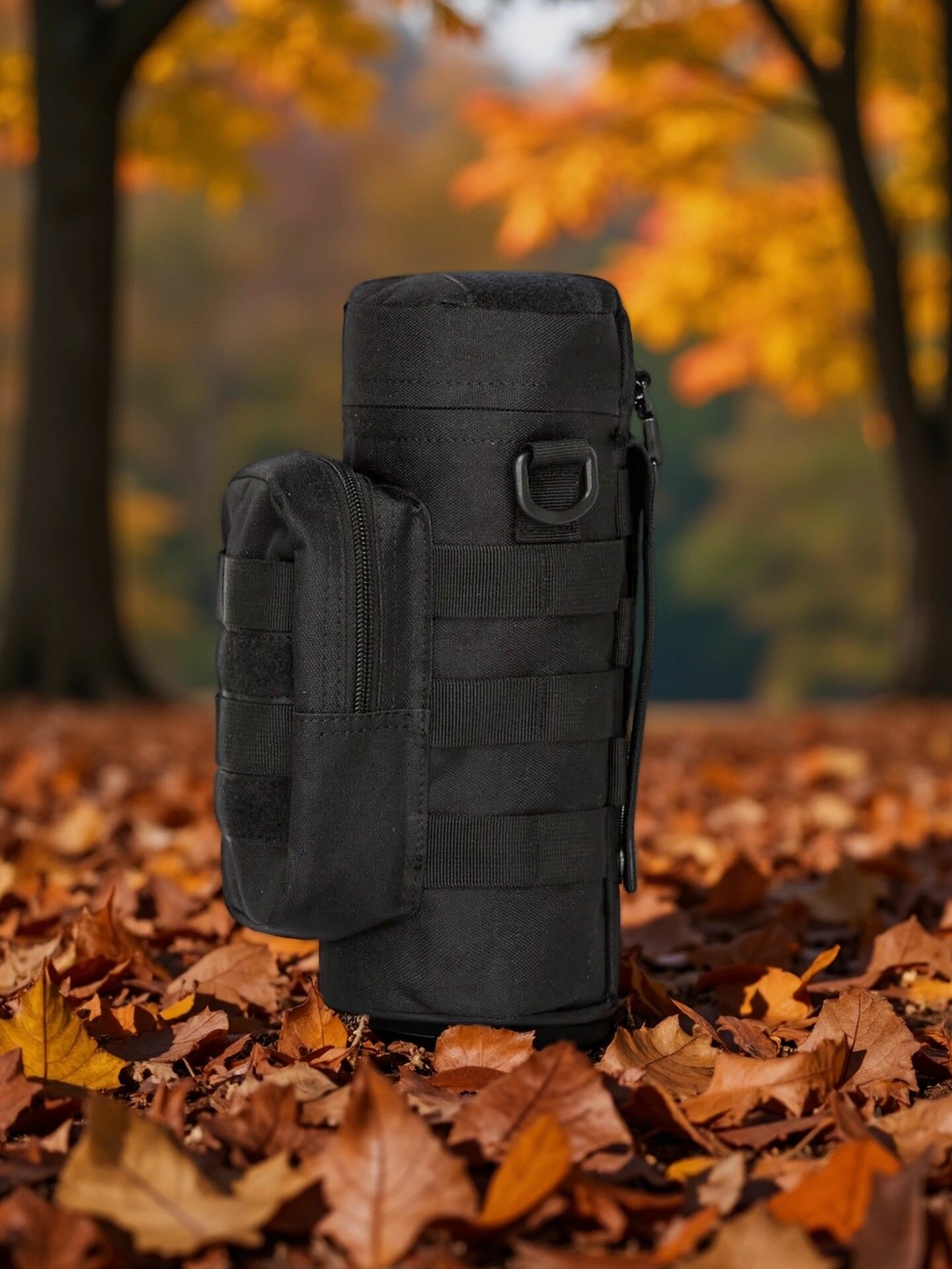 Тактическая сумка для бутылки 1.5 л, чехол для термоса с карманом черного цвета