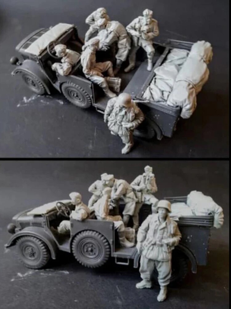 Солдат из смолы 1/35, современный набор посоха (6 фигурных аксессуаров) (без автомобиля), модель в разобранном виде, неокрашенная фигурка, строительный комплект