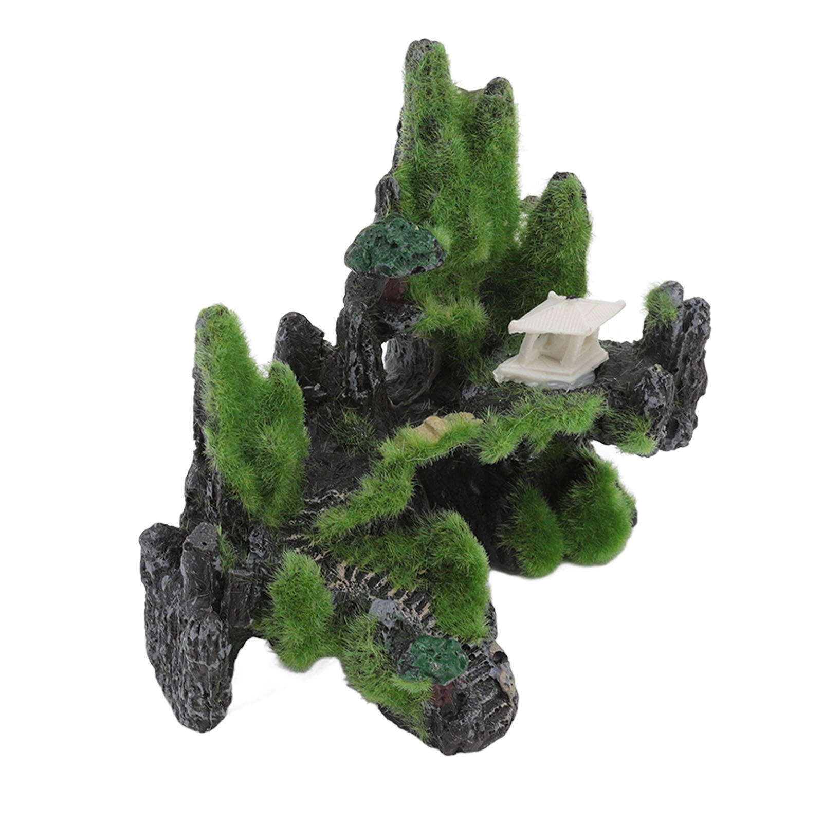 Декоративный аквариумный пейзаж с мостом и павильоном, искусственная скала с мхом и горным видом