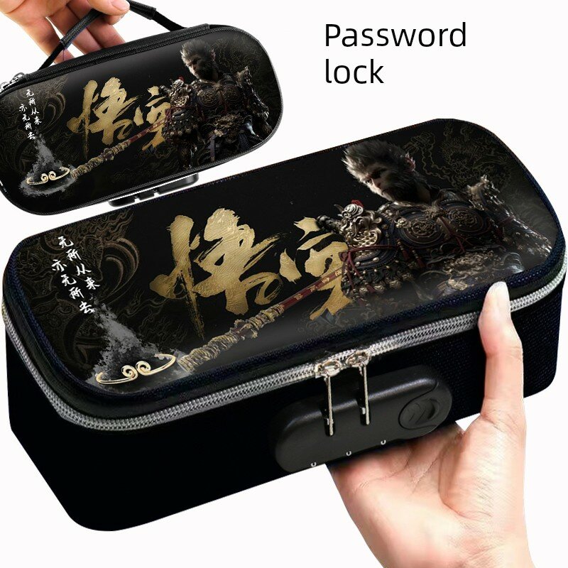 Пенал Black Myth: Wukong с кодовым замком для мальчиков, четырехслойный портативный пенал, грязеотталкивающий,