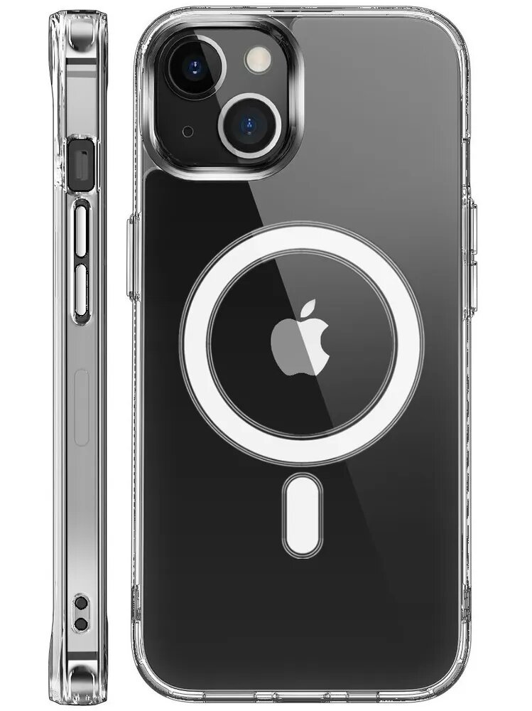 Чехол на айфон 15, с MagSafe, силикон, поликарбонат, прозрачный