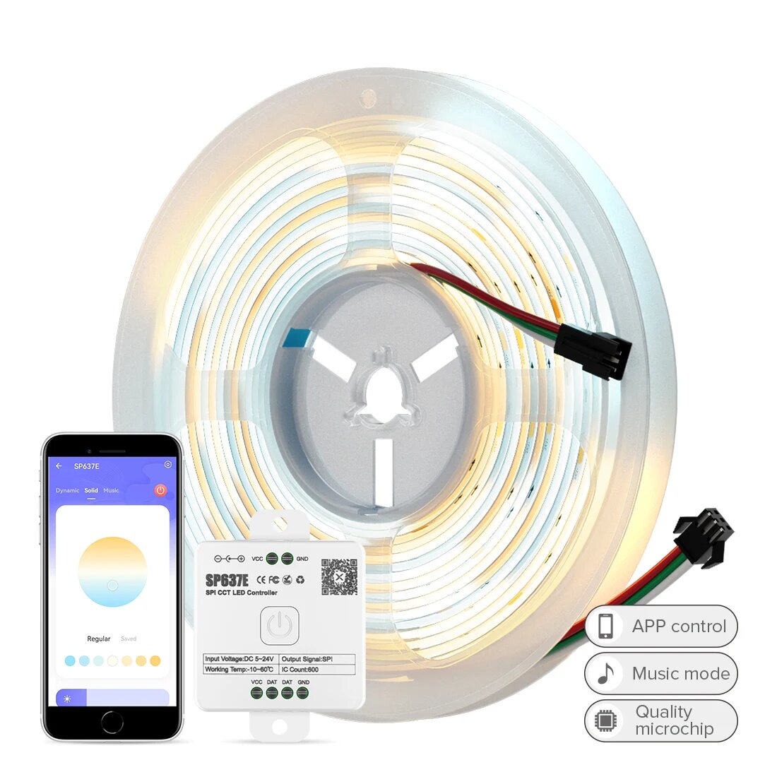 Светодиодная лента BTF-LIGHTING FCOB SPI CCT IC WS2811 576 светодиодов 2700-6500К 10мм 24В