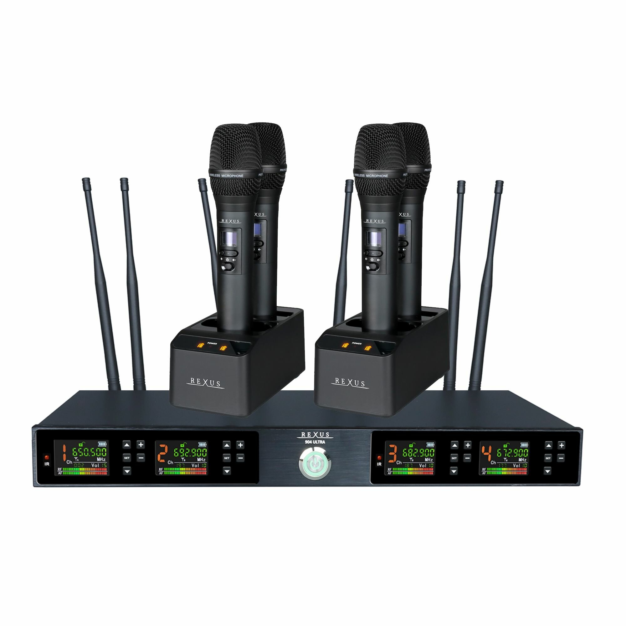REXUS 904 ULTRA - радиосистема 4 микрофона, зарядные док-станции, UHF