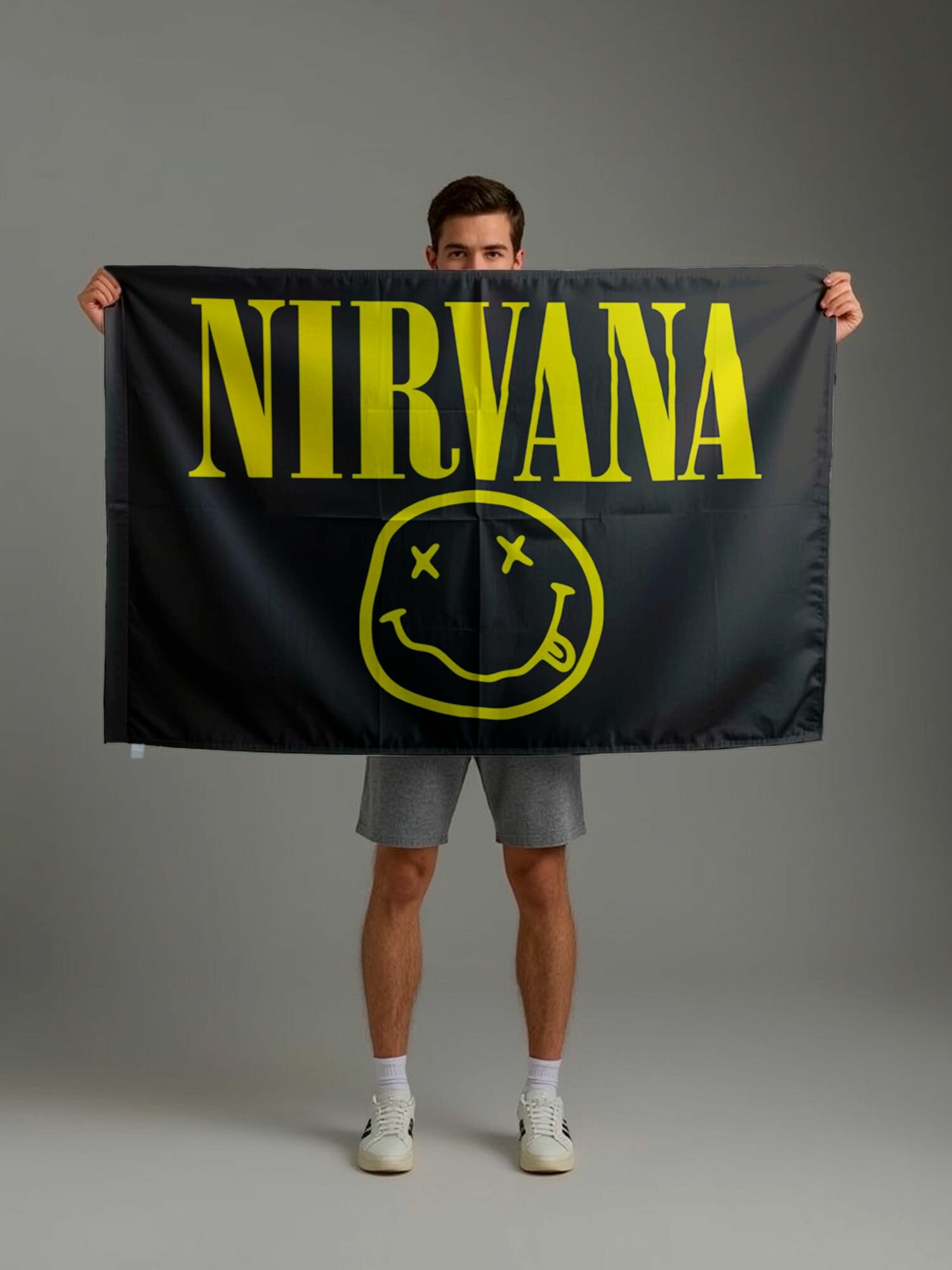 Флаг группы Nirvana, 90х135 см на шёлке для уличного флагштока