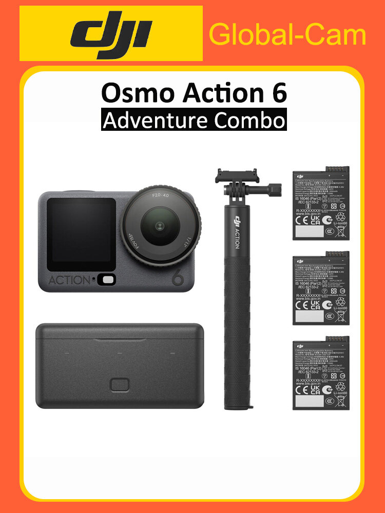 Экшн-камера DJI Osmo Action 6 Pro Adventure Combo ,1/1.1 дюймовый квадратный датчик/Встроенное хранилище 50 ГБ