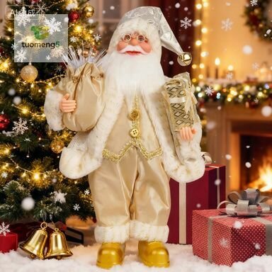 Фигурка новогодняя, Дед мороз, Золотой, высота 30см, длина 8 см