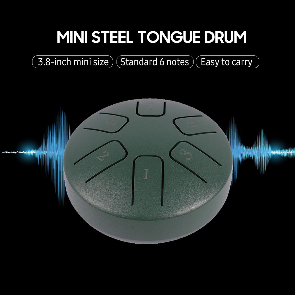 6 нот 3,8-дюймовый мини-стальной язычковый барабан, ручной пан-барабан, дзен-барабан, ударный инструмент с барабанными палочками для начинающих, музыкальное образование, концерт, исцеление разума