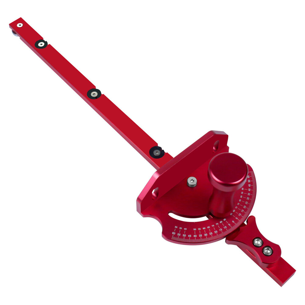 Miter Gauge Assembly для Столярных Рабочих Столов с Аллюминиевым Уголковым Толкательным Линейкой, Быстрое Позиционирование, 27 Угловых Стопорных Позиций, Красный/Серебристый (Доступно), Размер 450*117мм, Материал Алюминиевый Сплав, Для DIY Столярных