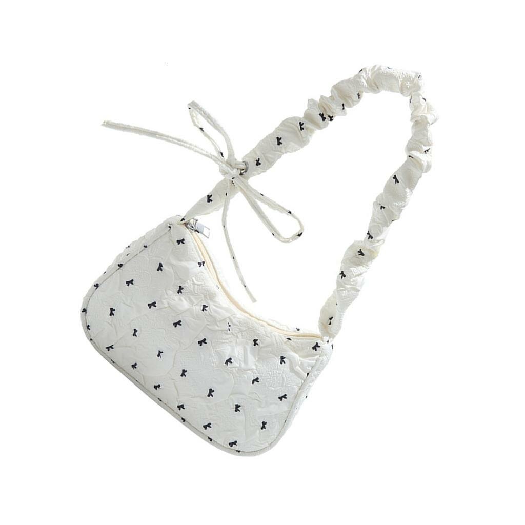 Свежая нишевая сумка с бантом, в западном стиле, красивая портативная сумочка, повседневная и легкая сумка на одно плечо для подмышек-белый