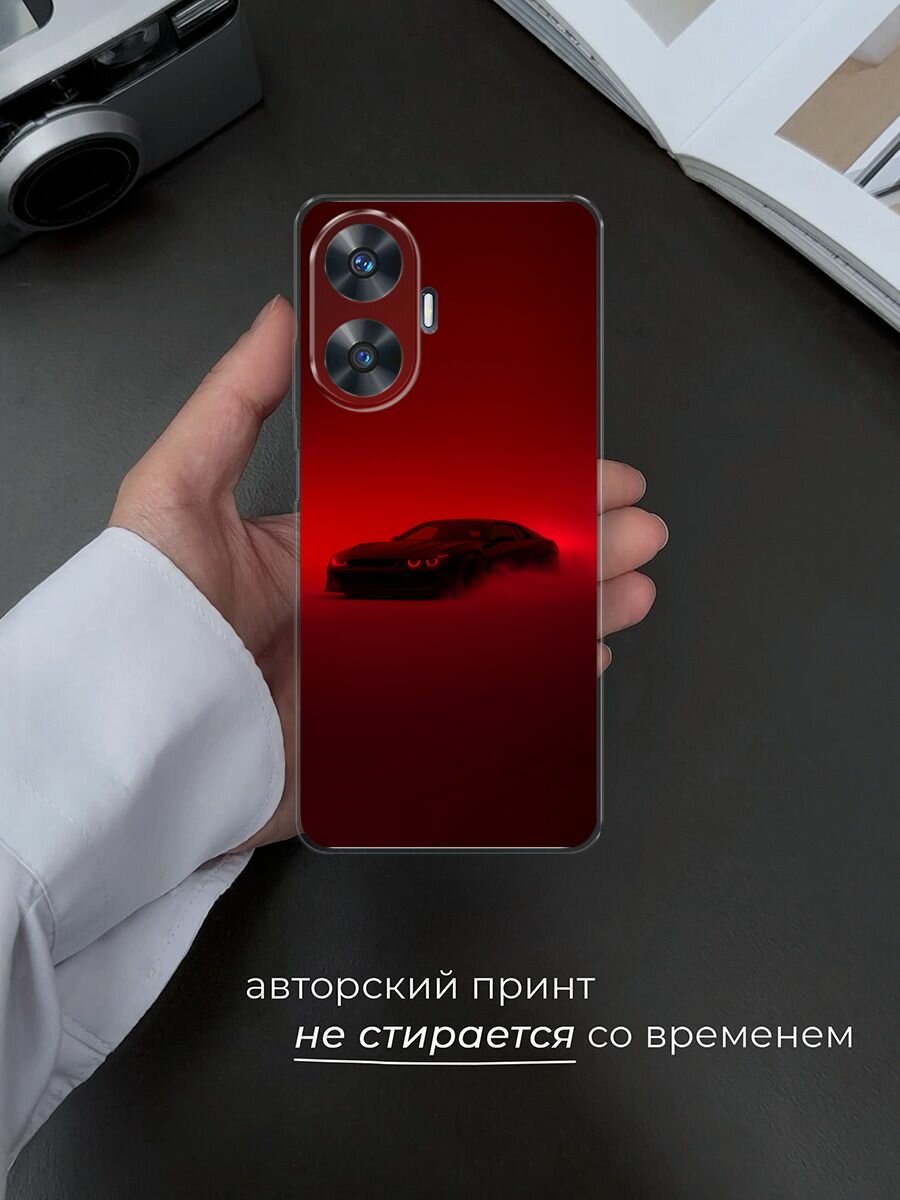 Чехол на Realme C55 / Реалми C55 с принтом Машина на красном фоне — фото 1