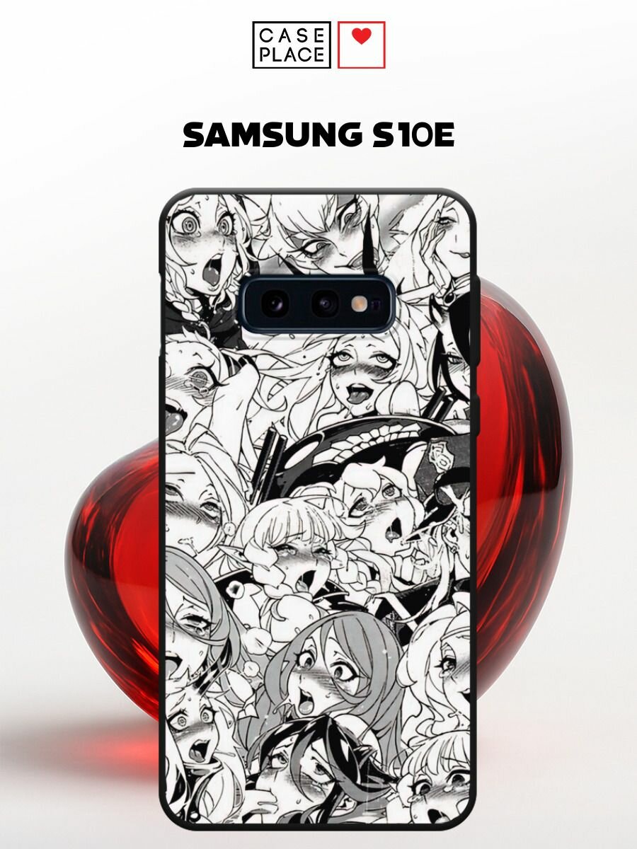 Черный матовый чехол на Samsung Galaxy S10E / Самсунг S10E с принтом Ахегао манга тян