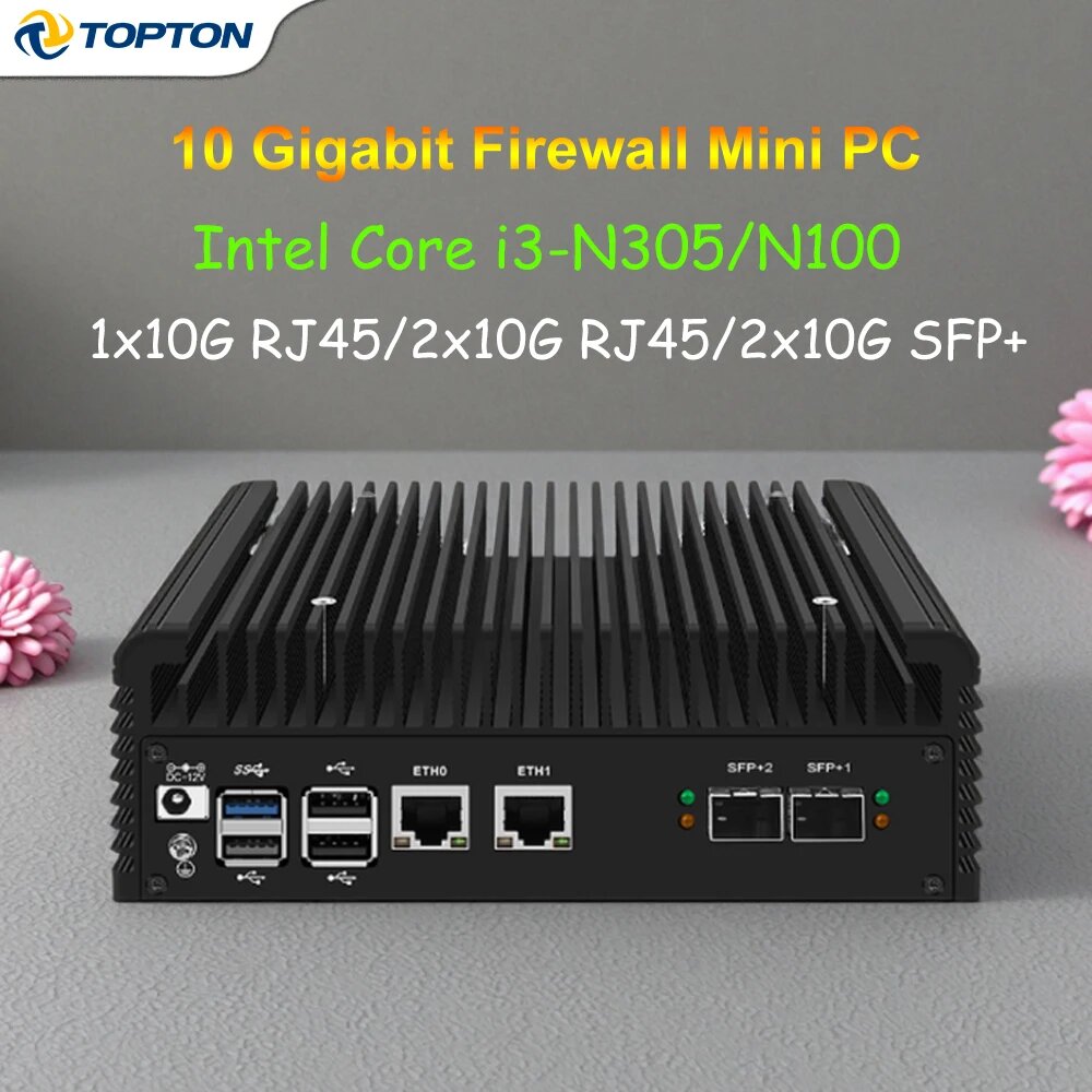 Topton X4K Мини-ПК для домашнего сервера No Ram No Storage, i3-N305 2x10G SFP