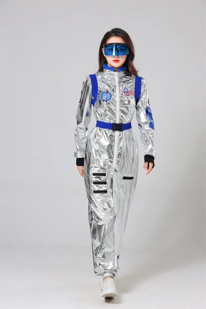 Серебряный костюм космонавта из полиэстера, взрослый S, Adult female blue