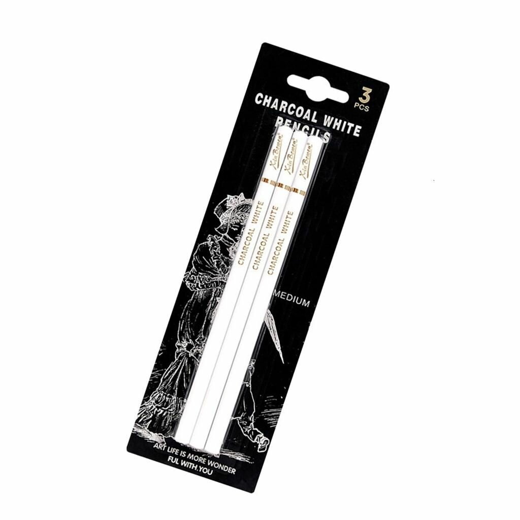 Набор белых угольных карандашей для рисования, - 3 белых столба