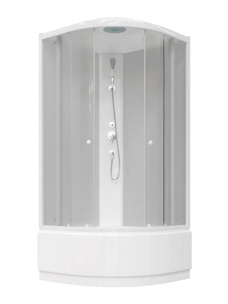 Душевая кабина Parly EF1021 стеклянная, 100x100, высокий поддон, закрытая (с крышей), с матовым стеклом, без гидромассажа, с белым профилем, с функцией тропический душ