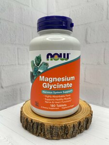 Магний NOW Foods Magnesium Glycinate, для нервной системы, 200мг, 180 ...
