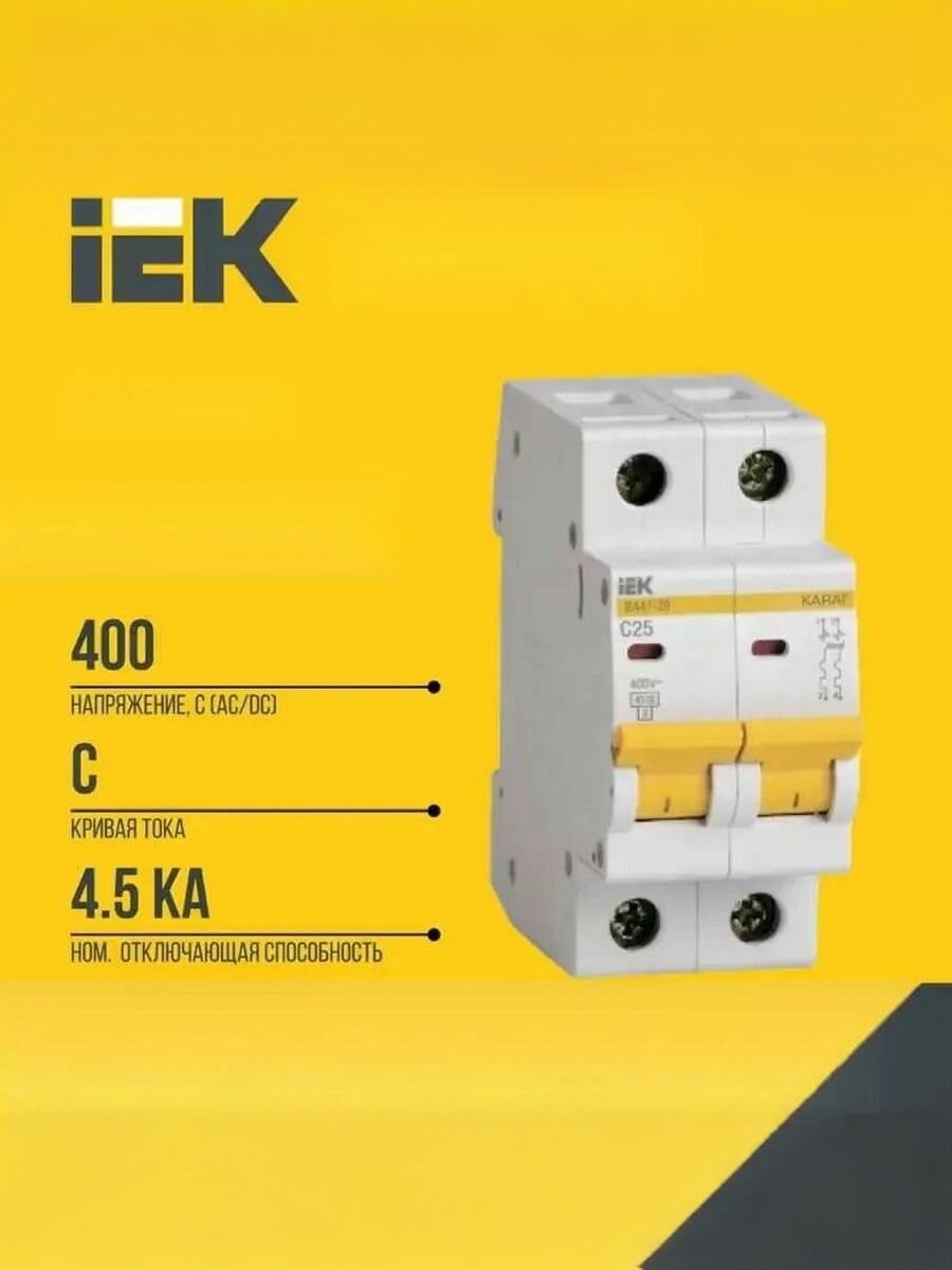 Автоматический выключатель ВА47-29 25А 2P 4,5кА тип С IEK (EH)