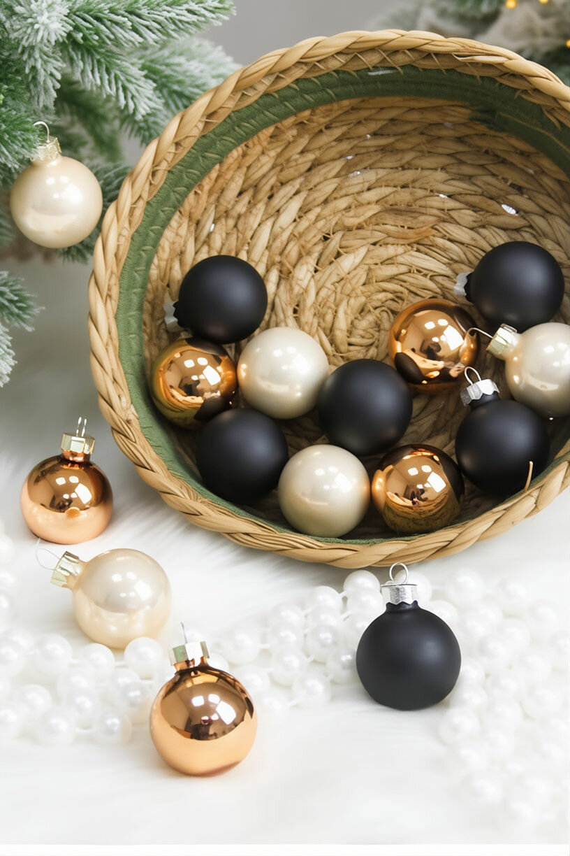 Набор стеклянных шаров Коллекция золотая полночь, матовые, эмалевые и глянцевые, 35 мм, 16 шт, Winter Deco 1001270