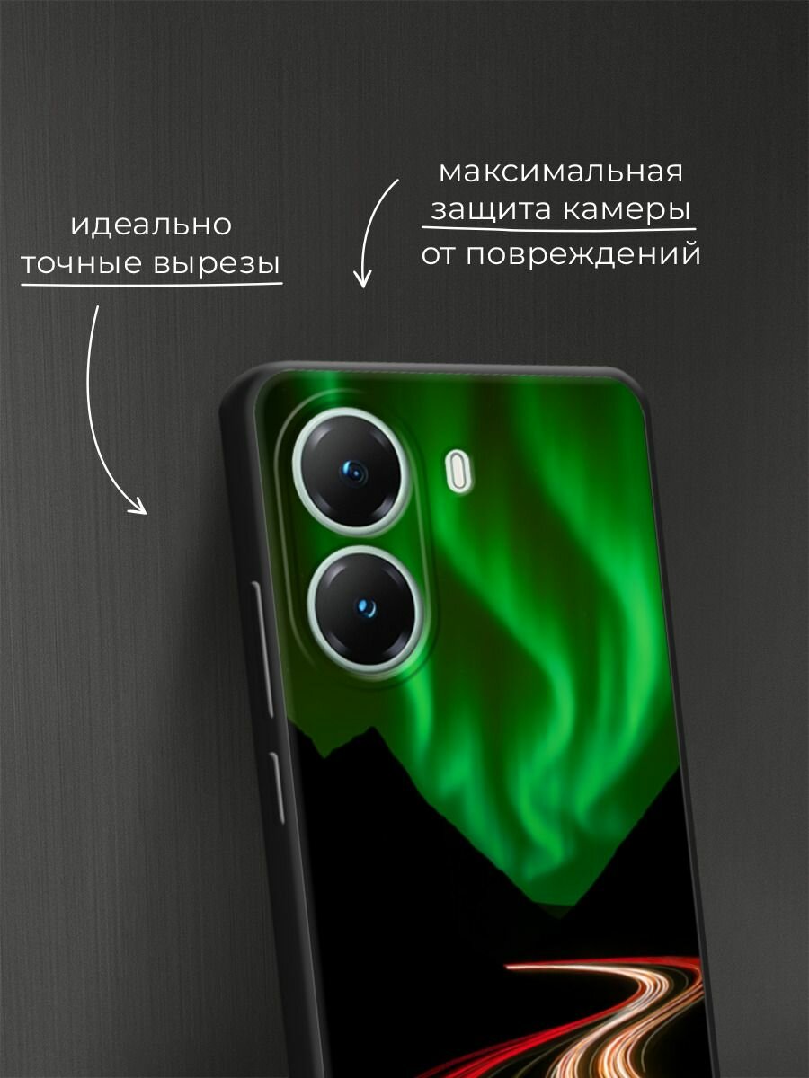 Черный матовый чехол на Poco X7 Pro / Поко X7 Про с принтом Северное сияние на выдержке — фото 1