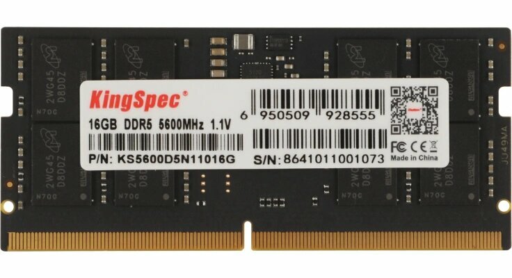 Оперативная память Kingspec DDR5 - 16GB, 5600 МГц, SO-DIMM, CL40, RTL (ks5600d5n11016g)