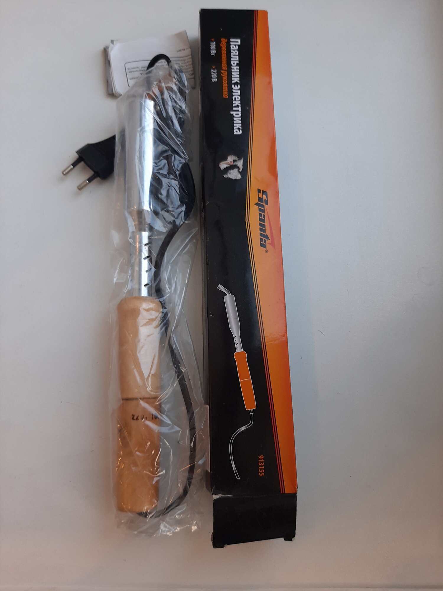 Электрический паяльник "SPARTA", деревянная ручка, 100Вт, 220В