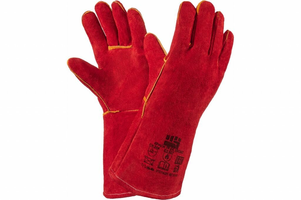 Краги спилковые 5-палые (красные) тип трек