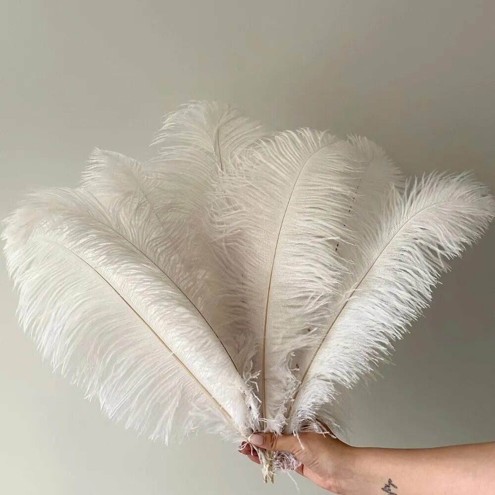 Перья страуса белые натуральные 45-50 см, 5шт