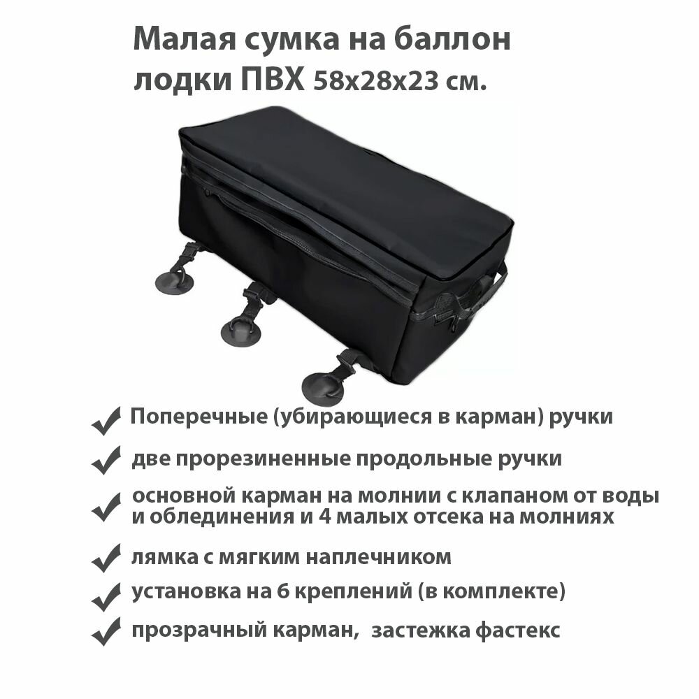 Сумка рыболовная на баллон надувной лодки пвх малая (черная)